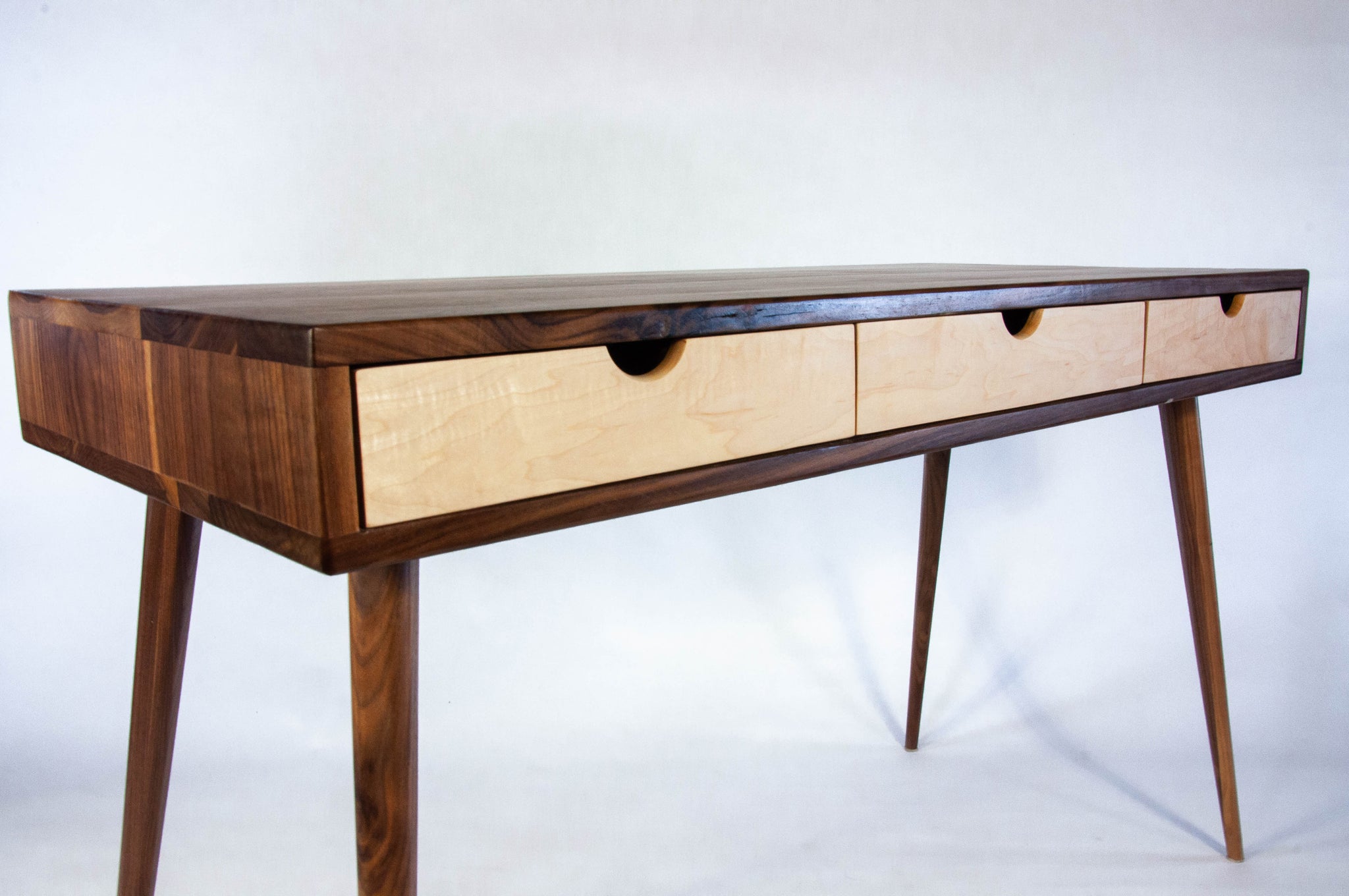 Walnut office desk with maple wood drawers | Handmade | Curly Woods