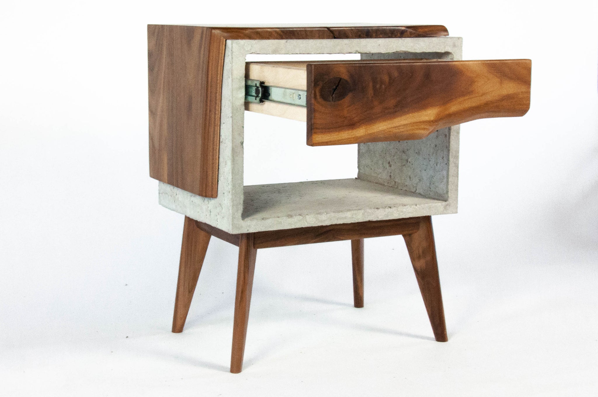 Solid Walnut Live Edge & Concrete Nightstand | Curly Woods